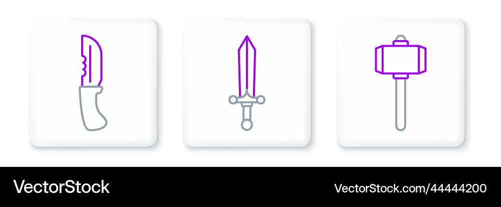 Set line battle hammer military knife Royalty Free Vector