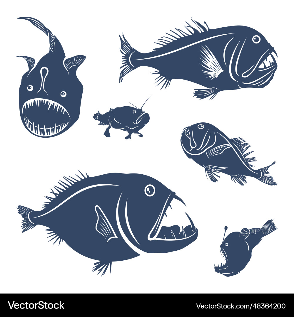 Set of deep sea fish design deep Royalty Free Vector Image