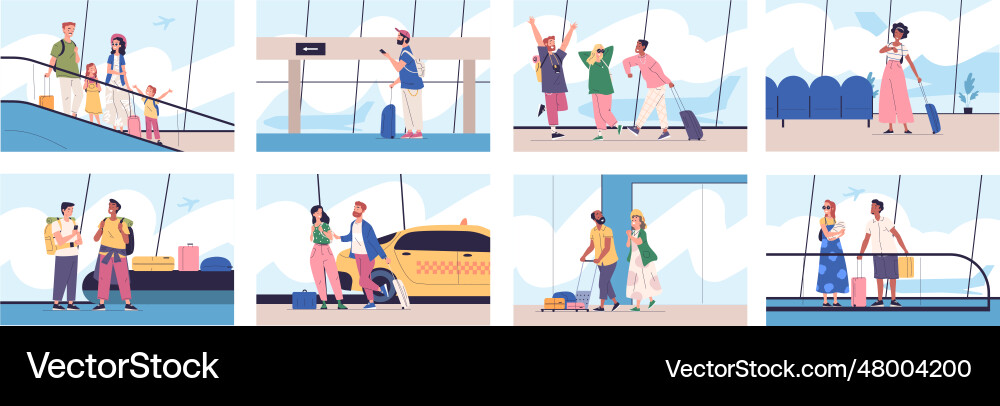 Tourists going on vacation people with suitcase Vector Image