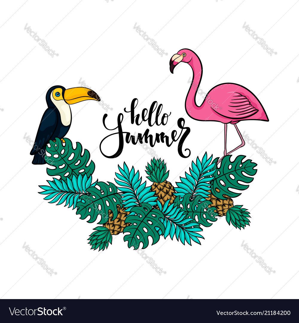 Tropical summer with pink flamingo Royalty Free Vector Image
