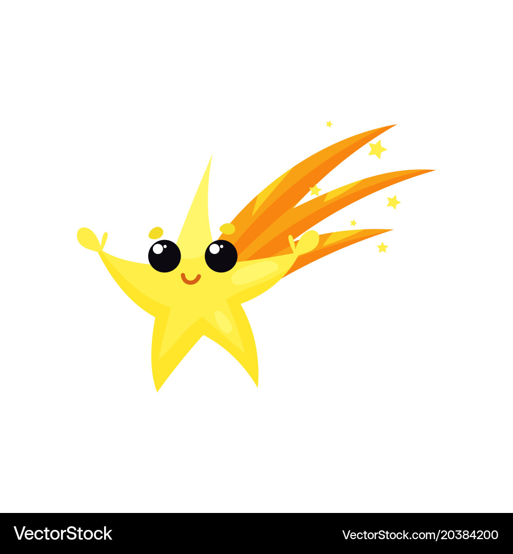 Yellow falling star with cute face and little Vector Image