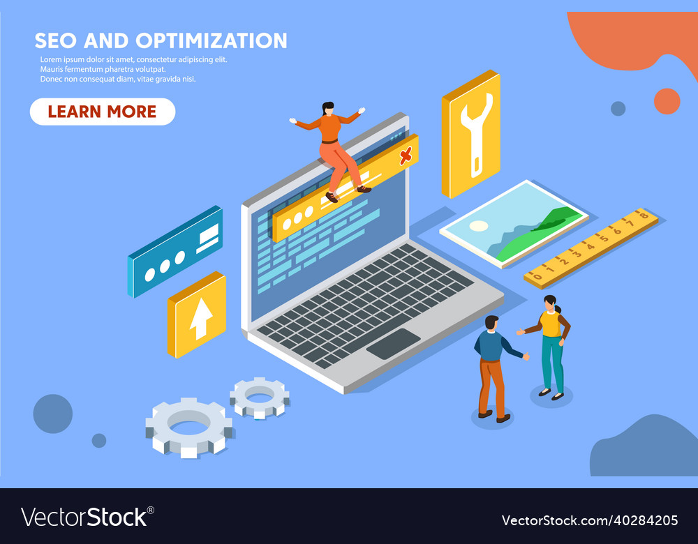 Conceptual web seo flat isometric Royalty Free Vector Image