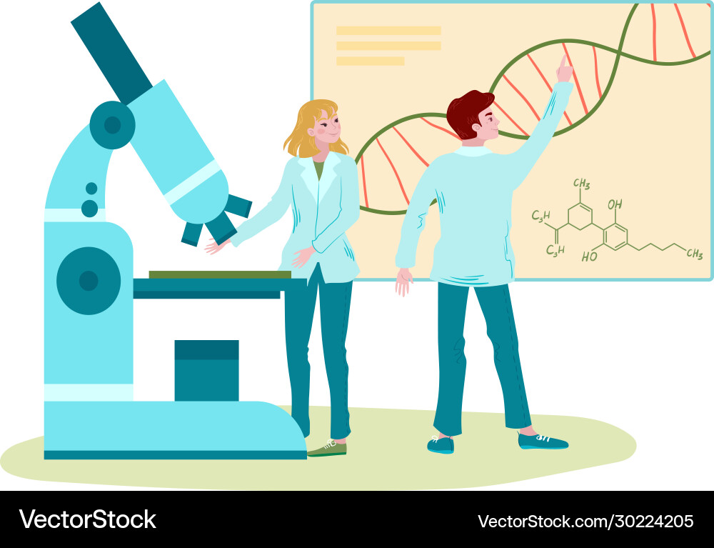 Dna laboratory research scientists looking at dna Vector Image