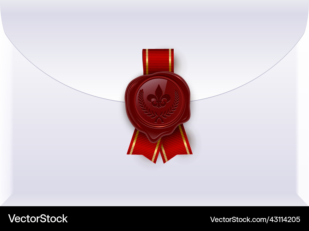 Envelope with seal and ribbon realistic Royalty Free Vector