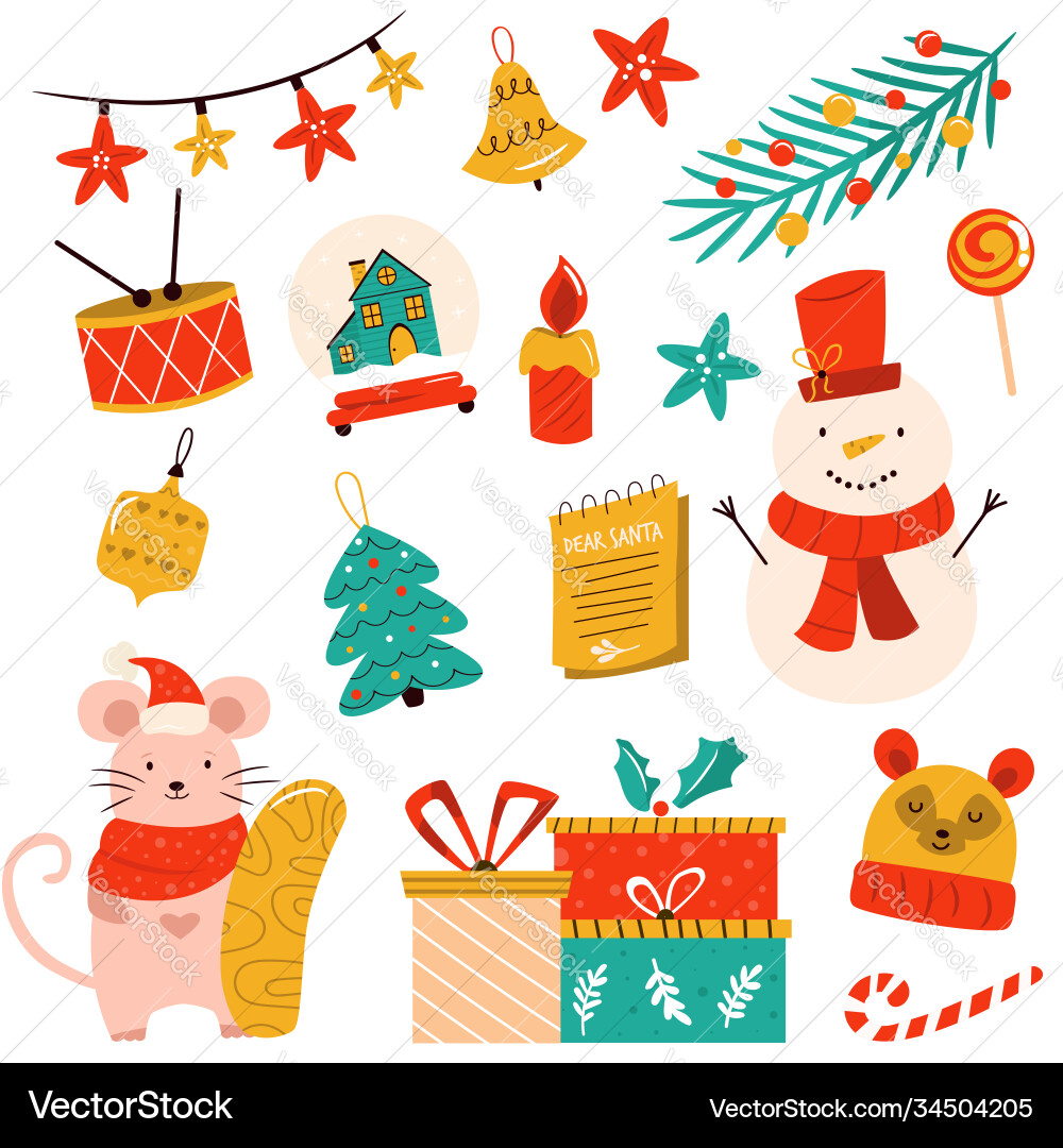 Holiday set with cute characters and decorative Vector Image
