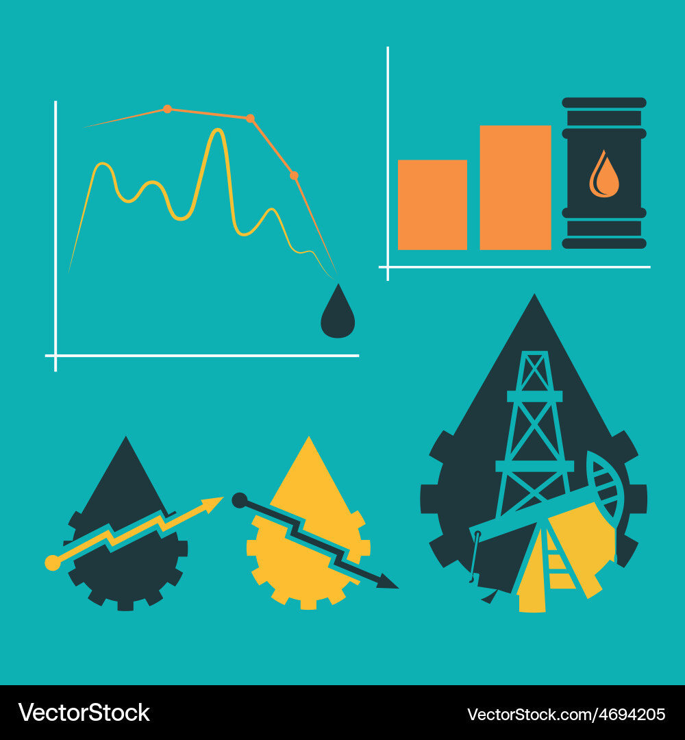 Oil industry elements and diagram fall rise Vector Image