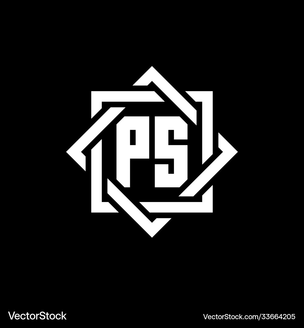 Ps monogram logo with abstract square around Vector Image