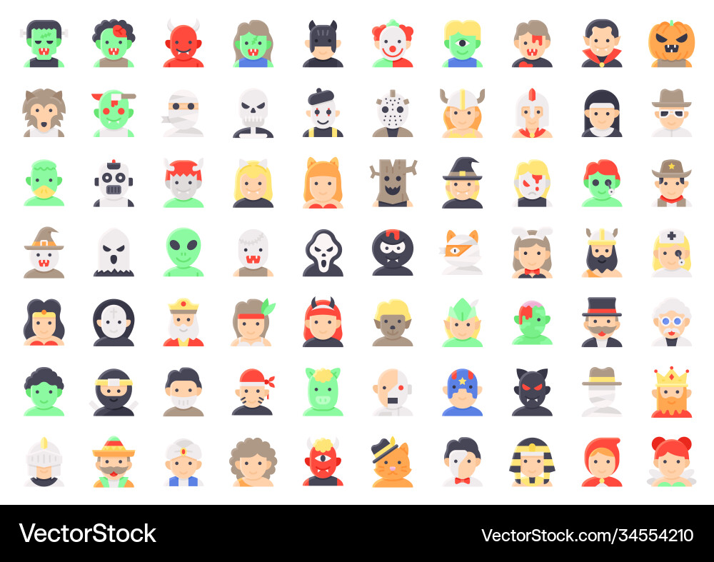 Halloween avatar flat icon set costume Royalty Free Vector