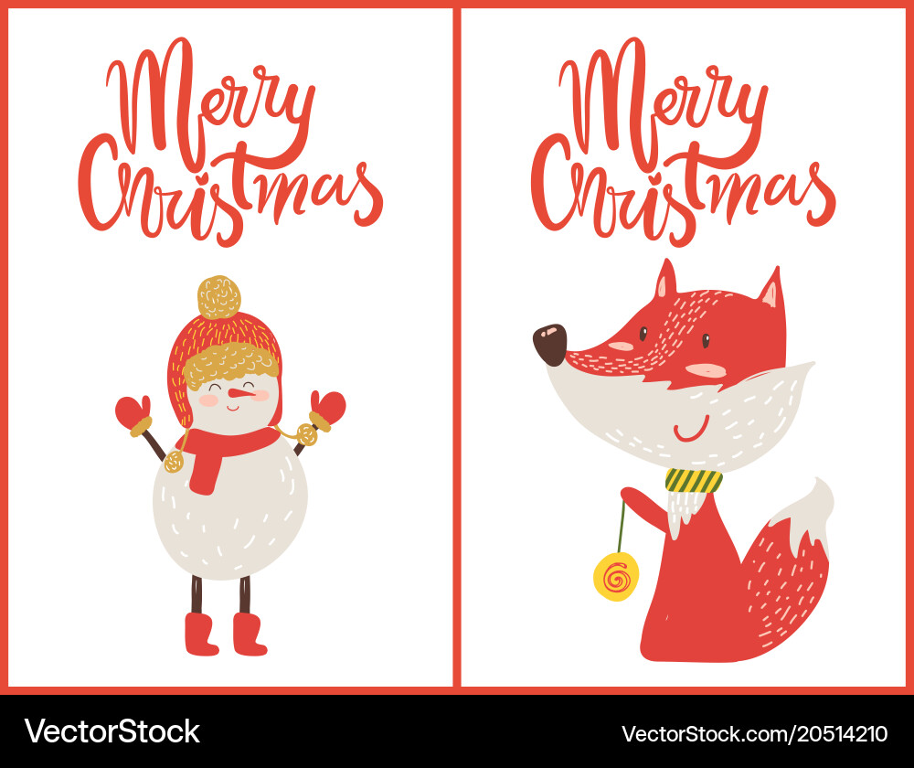 Merry christmas fox snowman Royalty Free Vector Image