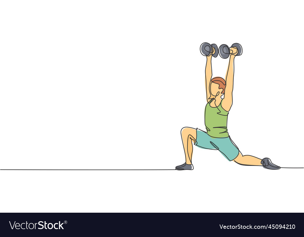 One single line drawing young energetic man Vector Image