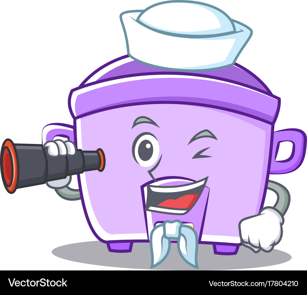Sailor with binocular rice cooker character Vector Image