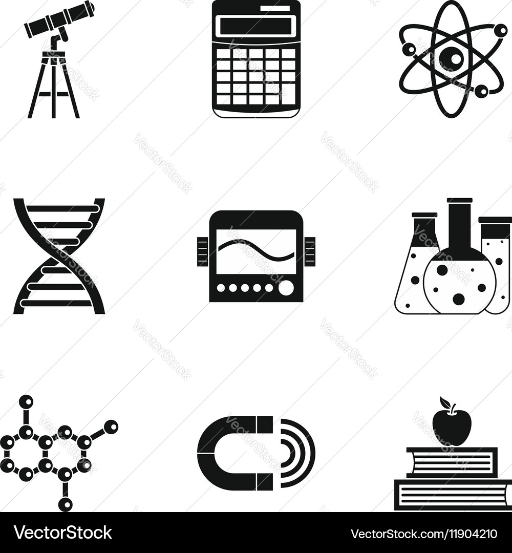 Study of science icons set simple style Royalty Free Vector