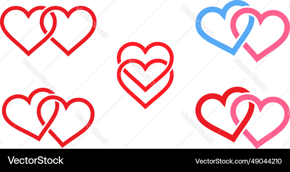 Twin linked valentines love heart set Royalty Free Vector