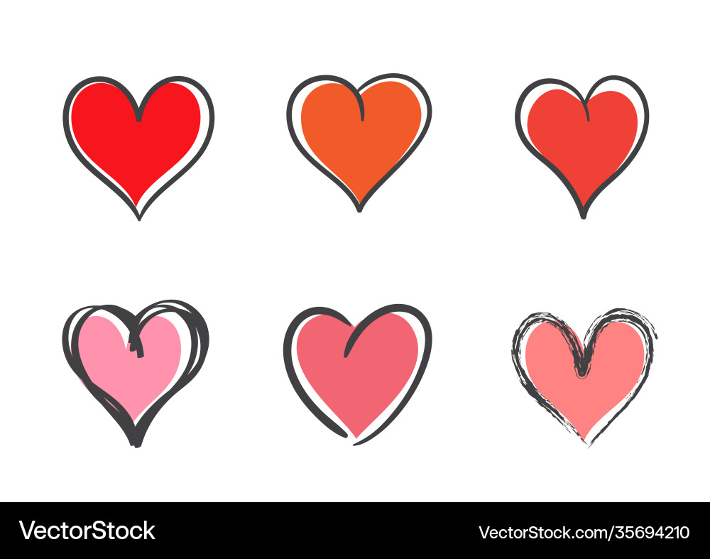 Valentine outline heart set Royalty Free Vector Image