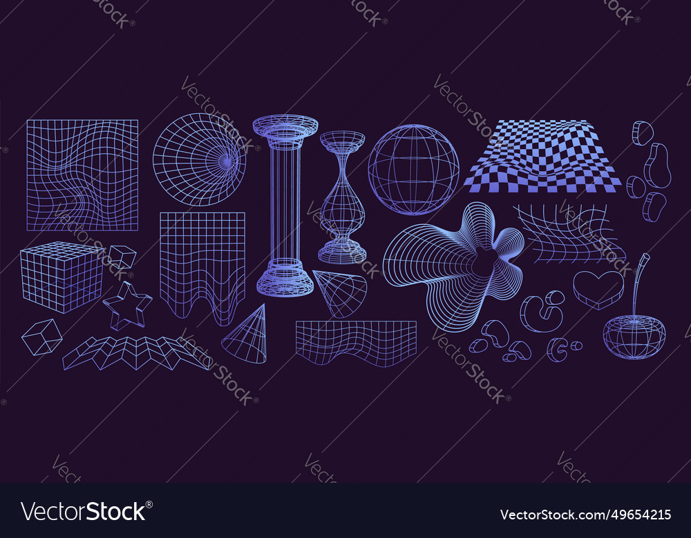 Abstract wireframe shapes set Royalty Free Vector Image