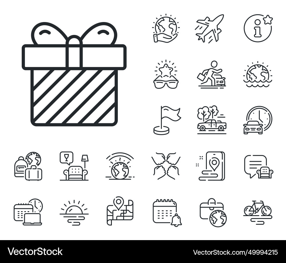 Gift box line icon present sign plane jet Vector Image