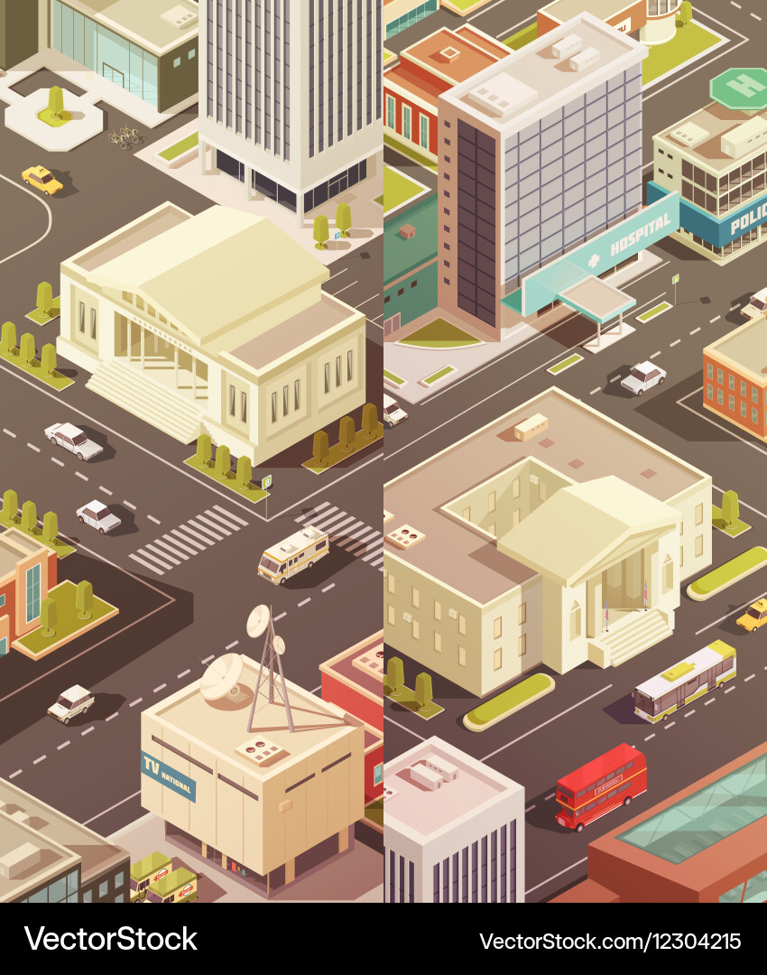 Government Buildings Vertical Banners Set Vector Image