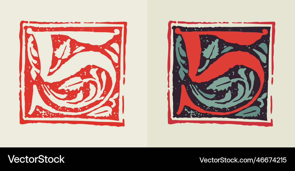 Number 5 medieval gothic initial of five Vector Image