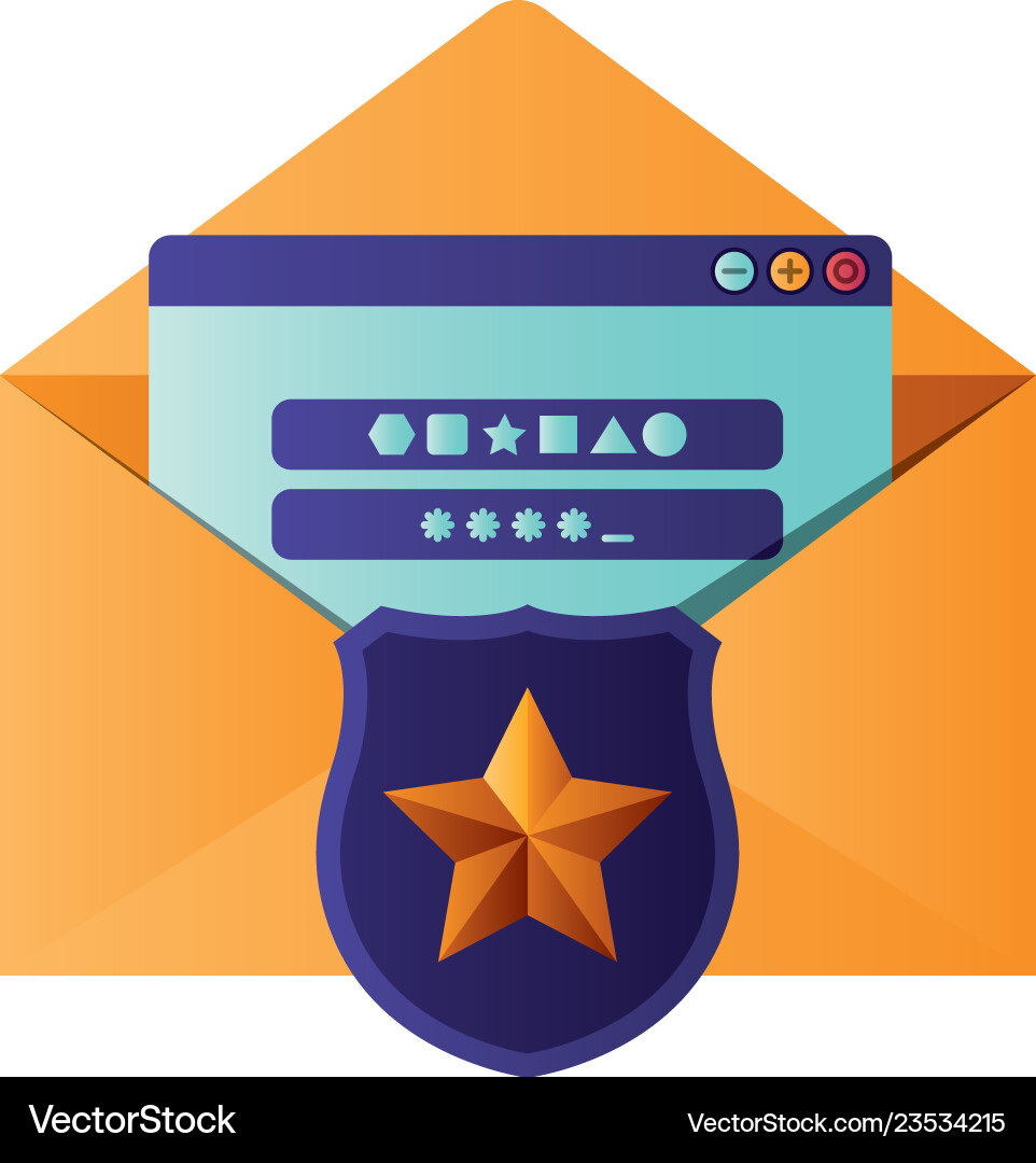 Open letter with shield and window isolated icons Vector Image