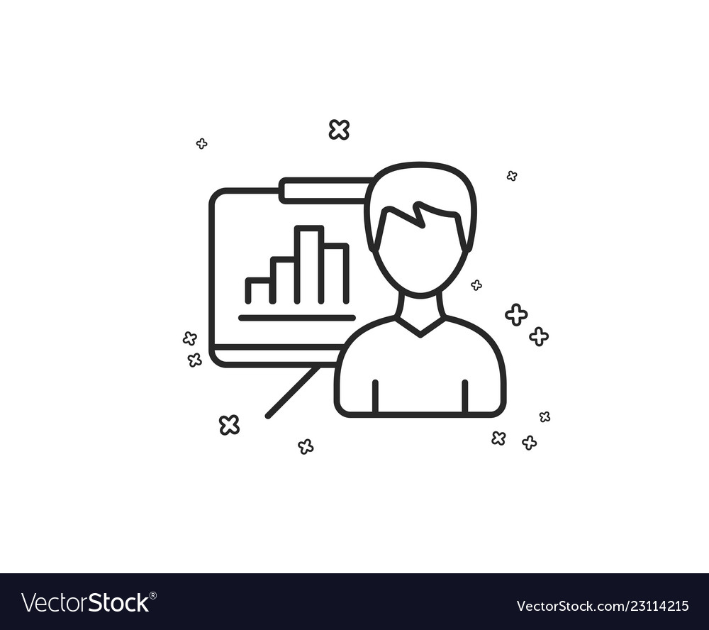 Presentation board line icon column graph sign Vector Image