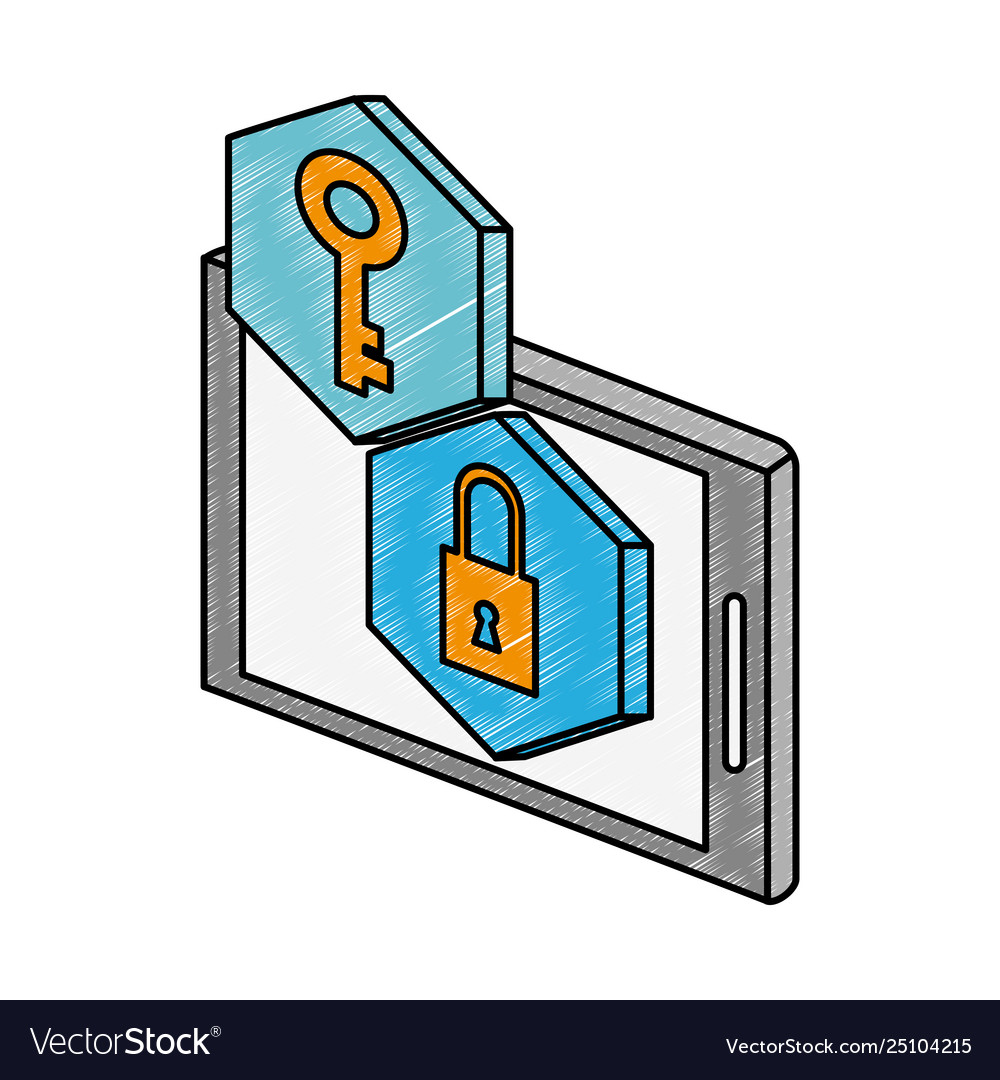 Smartphone security system scribble Royalty Free Vector
