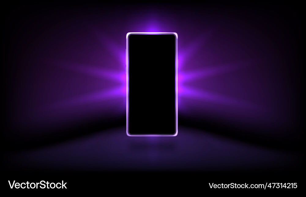 Smartphone with black screen in glow neon light Vector Image