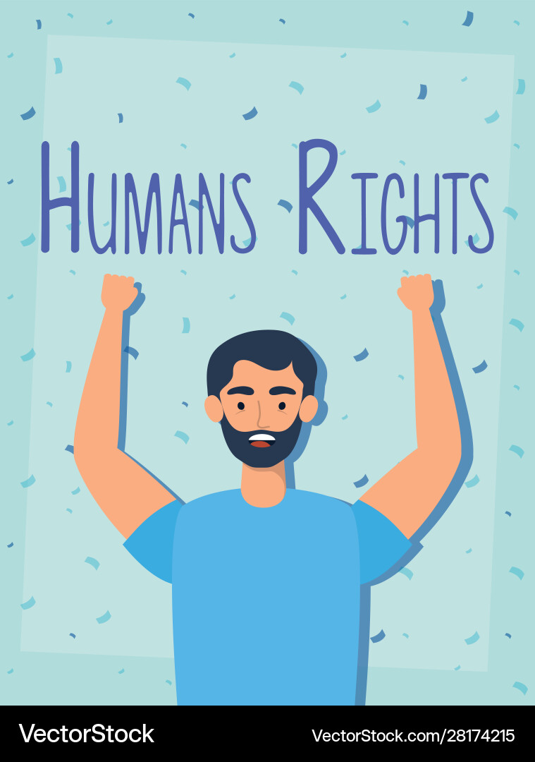 Young man with human rights label character Vector Image