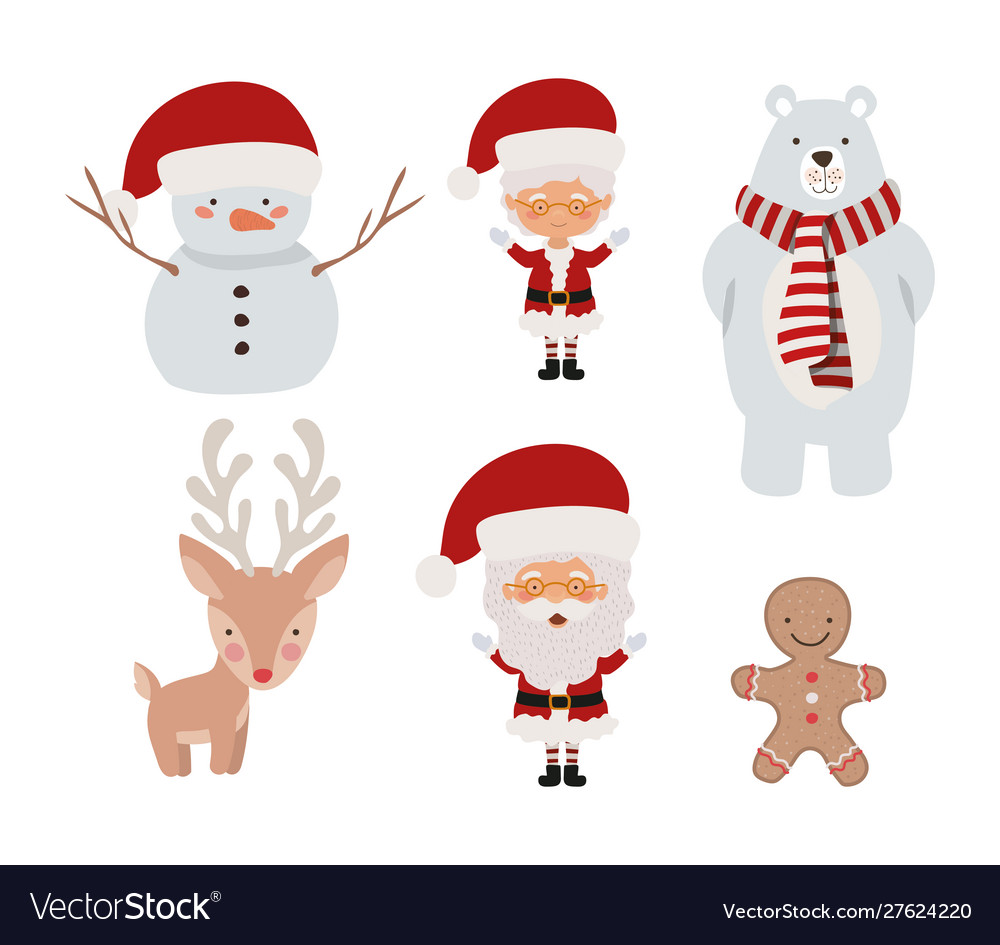 Bundle christmas set icons Royalty Free Vector Image