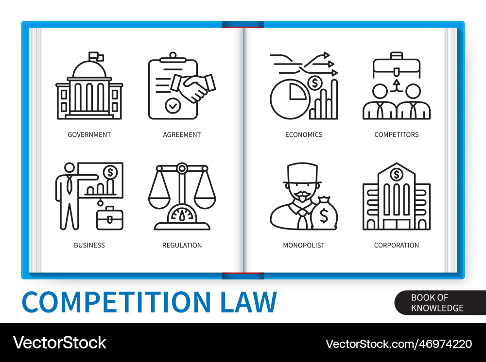 Competition law infographics linear icons Vector Image
