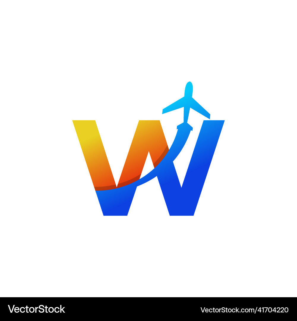 Initial letter w travel with airplane flight logo Vector Image