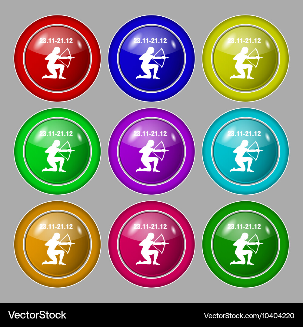 Sagittarius sign symbol on nine round Royalty Free Vector