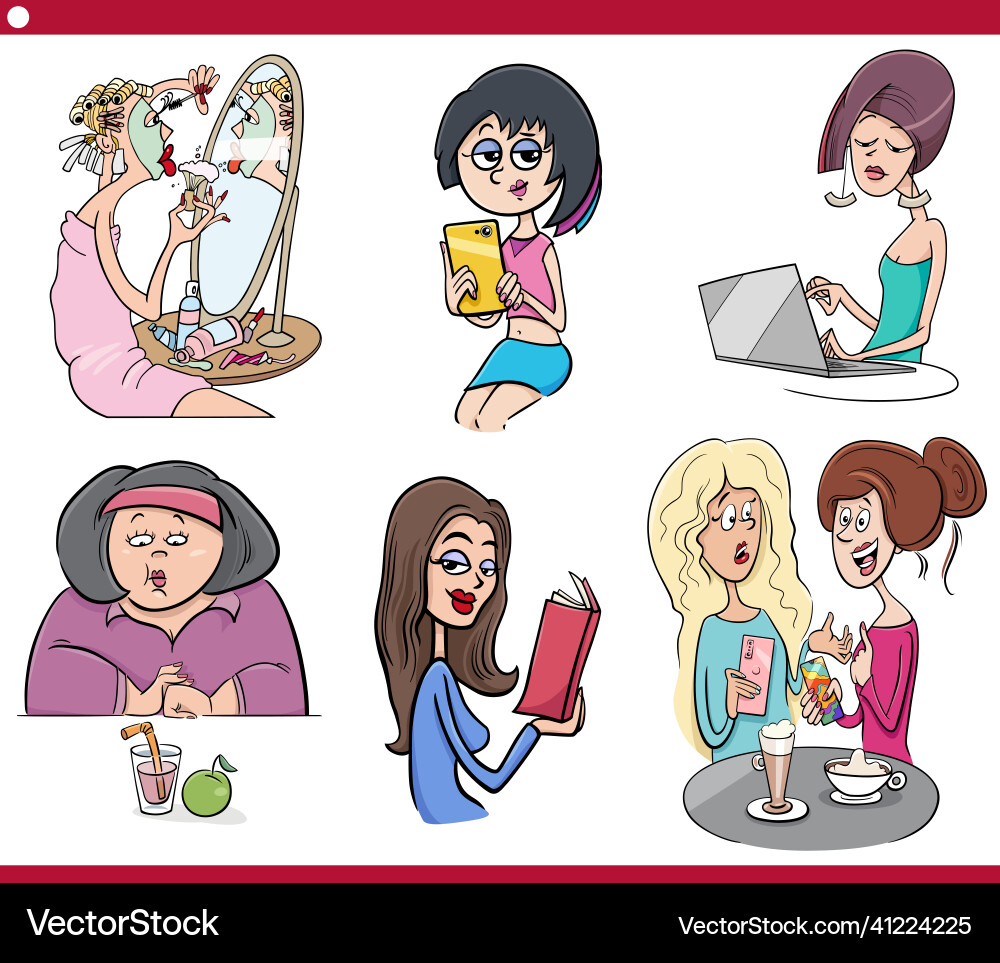 Cartoon women comic characters set Royalty Free Vector Image