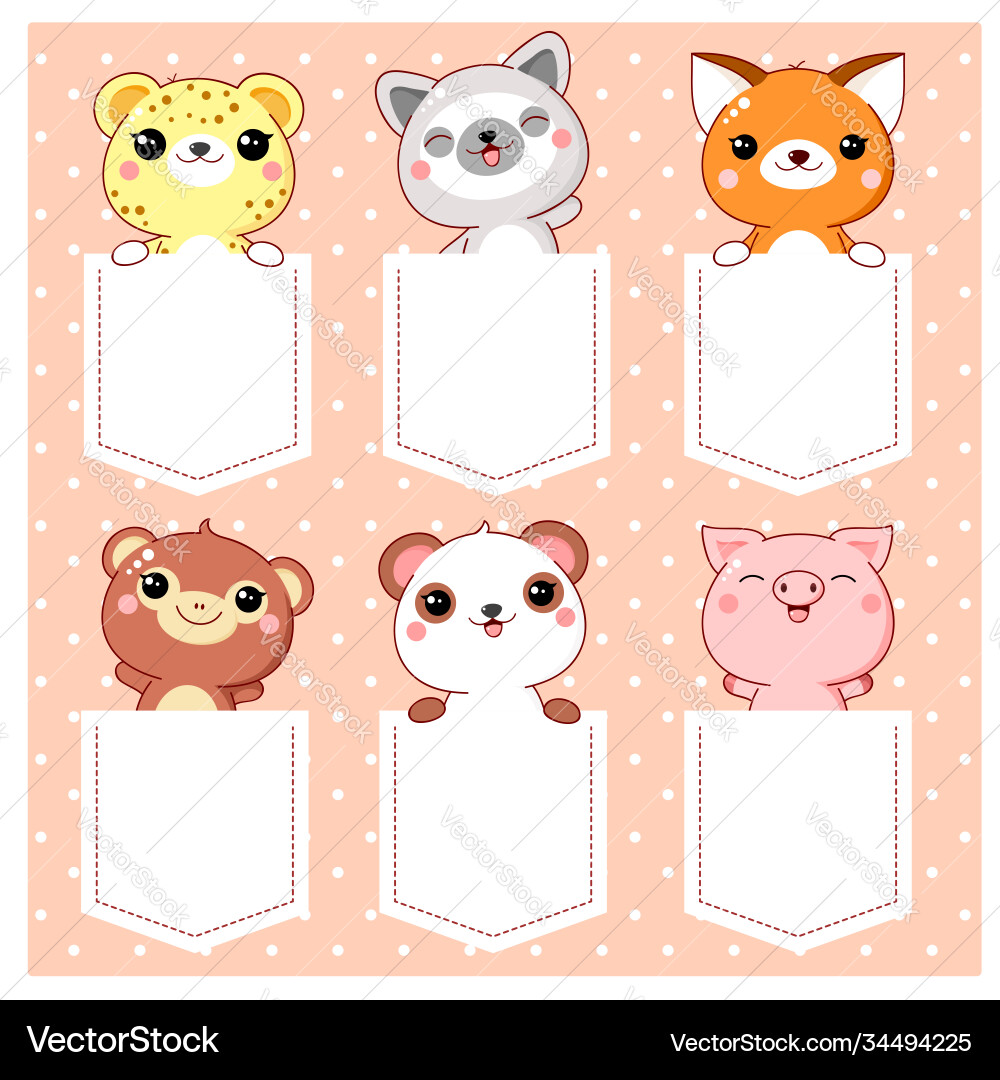 Cute cartoon animals pocket set Royalty Free Vector Image