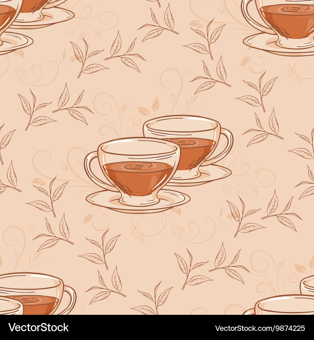 Hand drawn seamless pattern with cup of tea Vector Image