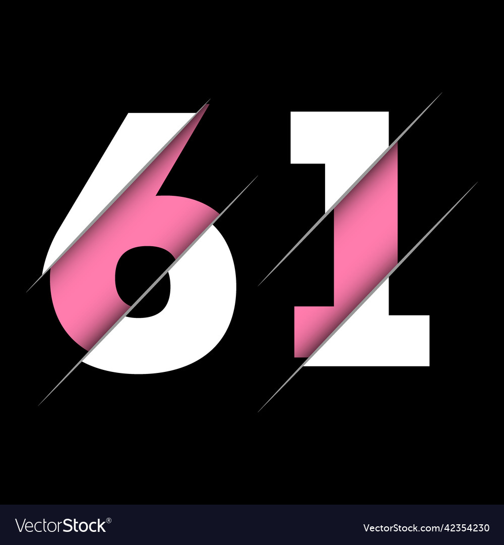 61 6 1 number logo design with a creative cut Vector Image