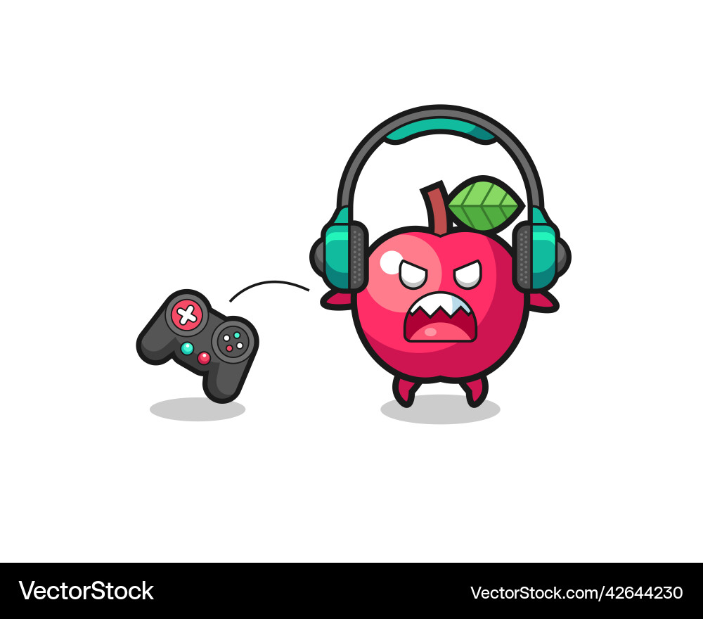 Apple gamer mascot is angry Royalty Free Vector Image
