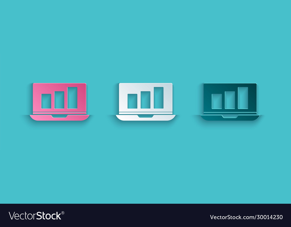 Paper cut laptop with graph chart icon isolated Vector Image