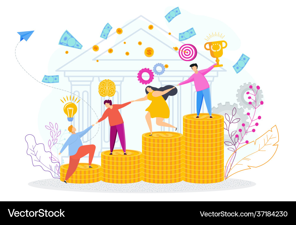 People help each other on ladder financial Vector Image