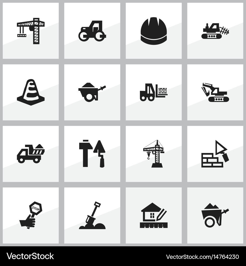 Set of 16 editable construction icons includes Vector Image