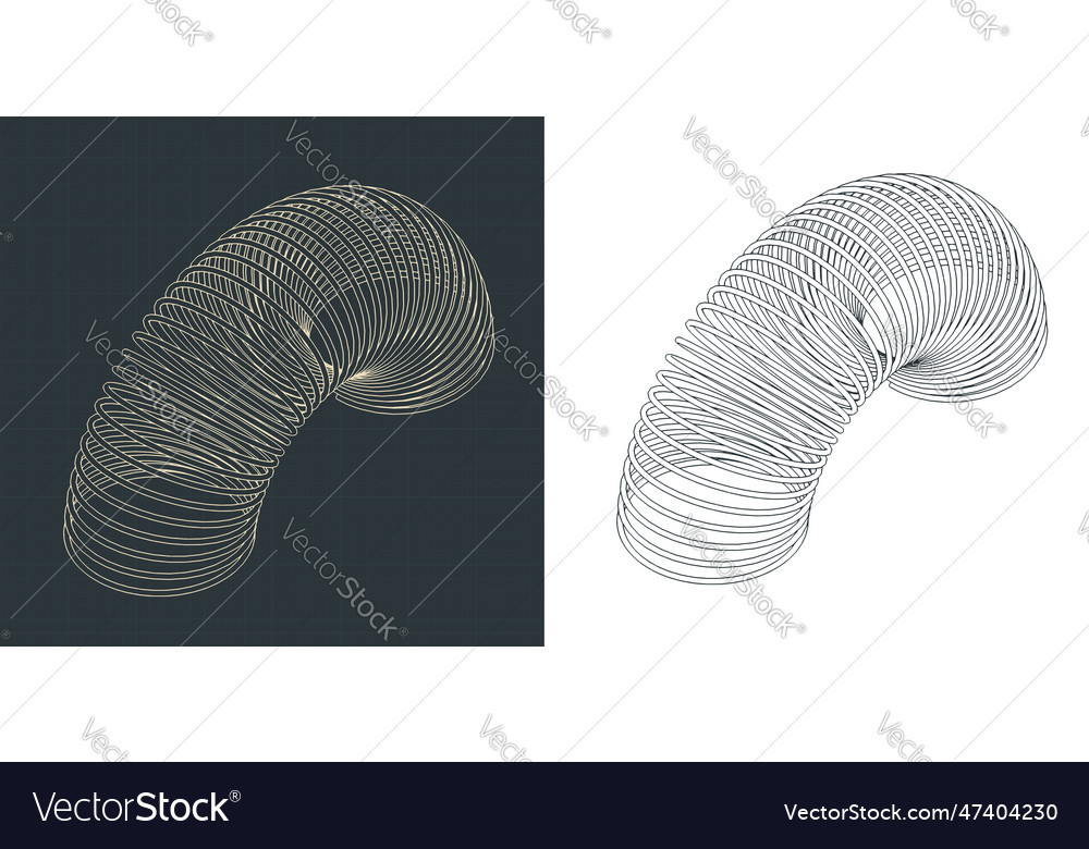 Spiral spring toy isometric blueprints Royalty Free Vector
