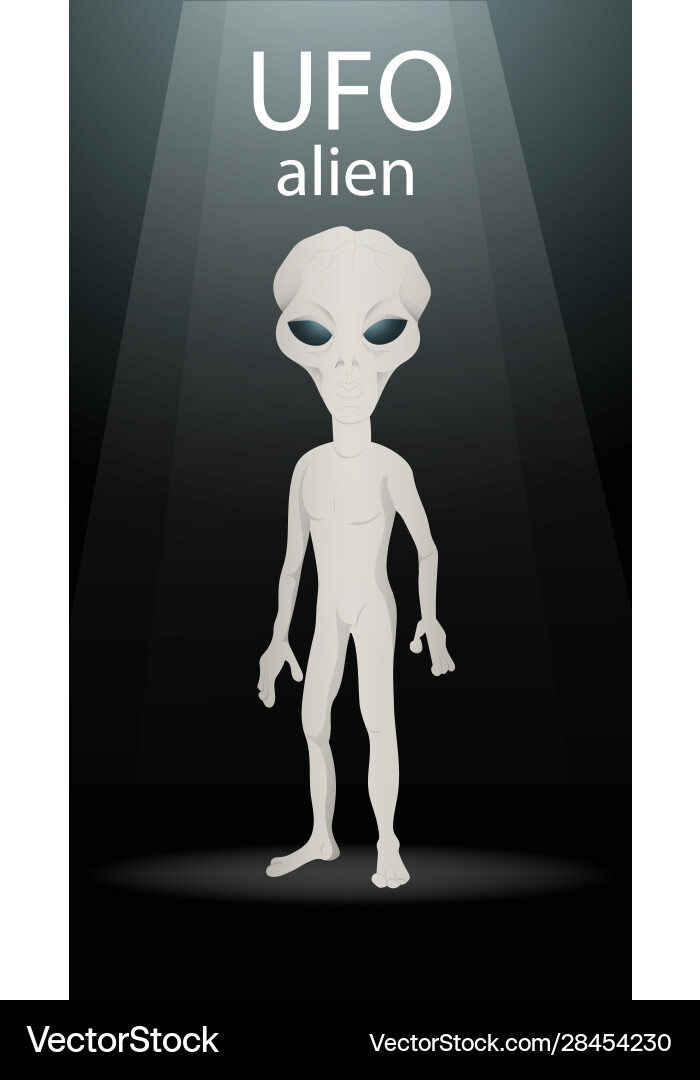 Vertical banner alien stands on a dark black Vector Image