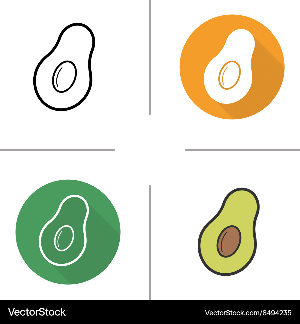 Avocado flat design linear and color icons set Vector Image
