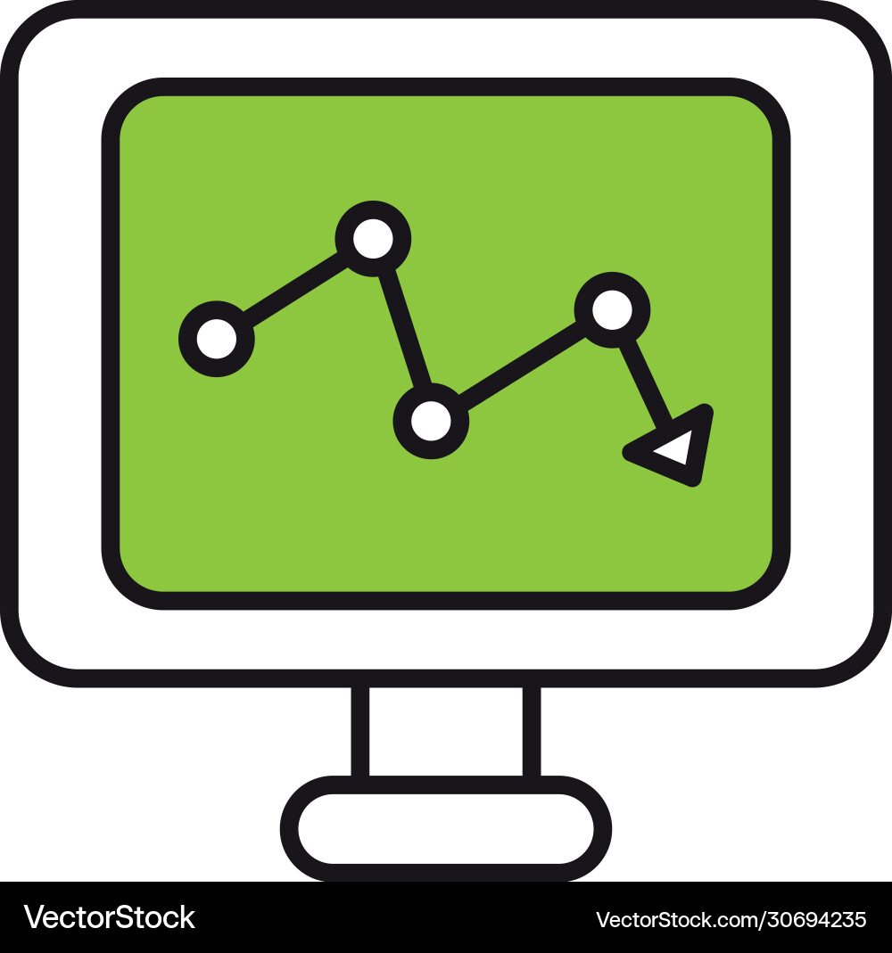 Computer with descending financial arrow down icon