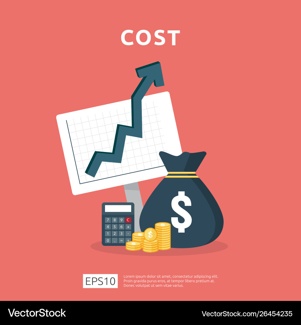 Cost fee spending increase with arrow rising up Vector Image
