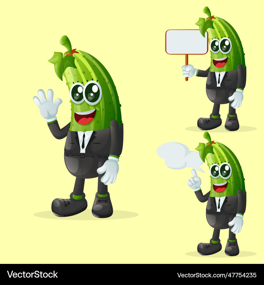 Cute cucumber characters in advertising Royalty Free Vector