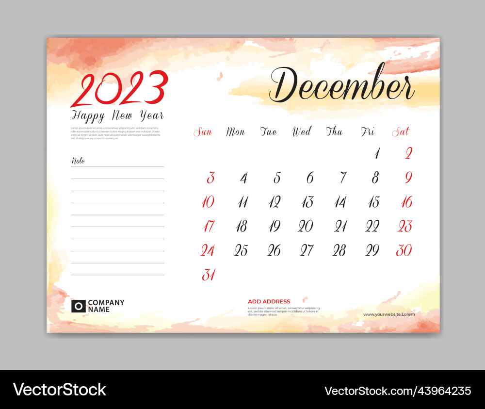 Desk calendar 2023 template december Royalty Free Vector