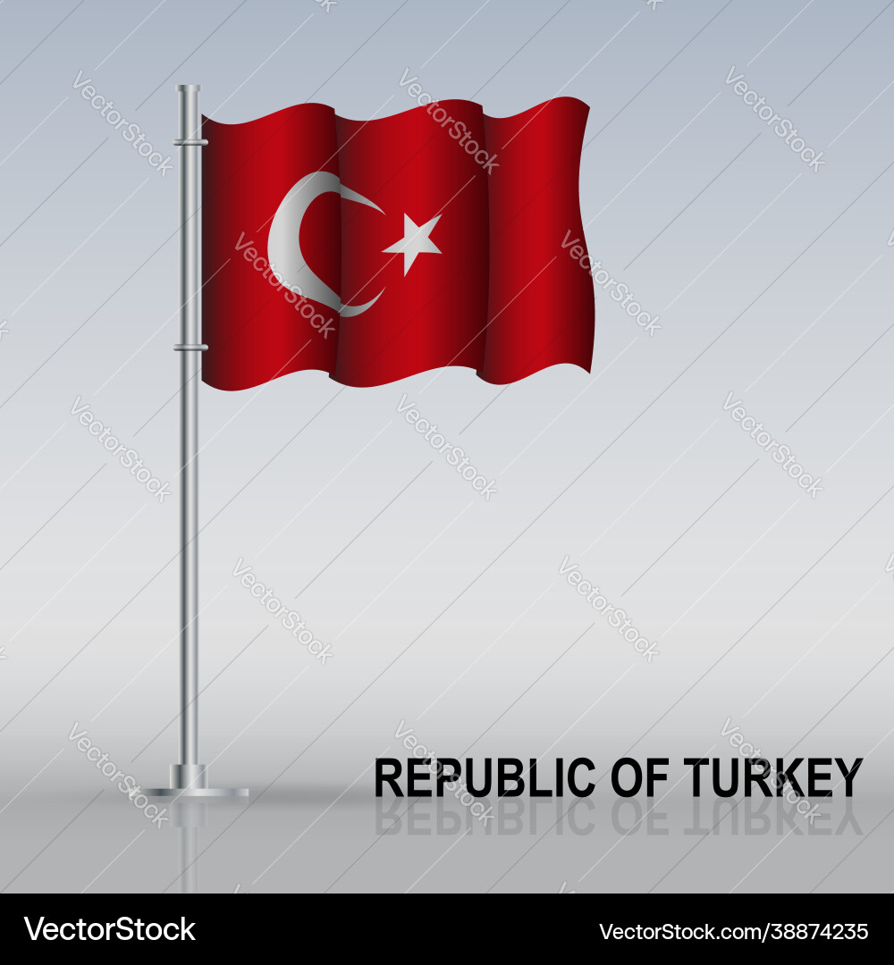 Flag turkey flying on a flagpole stands Royalty Free Vector