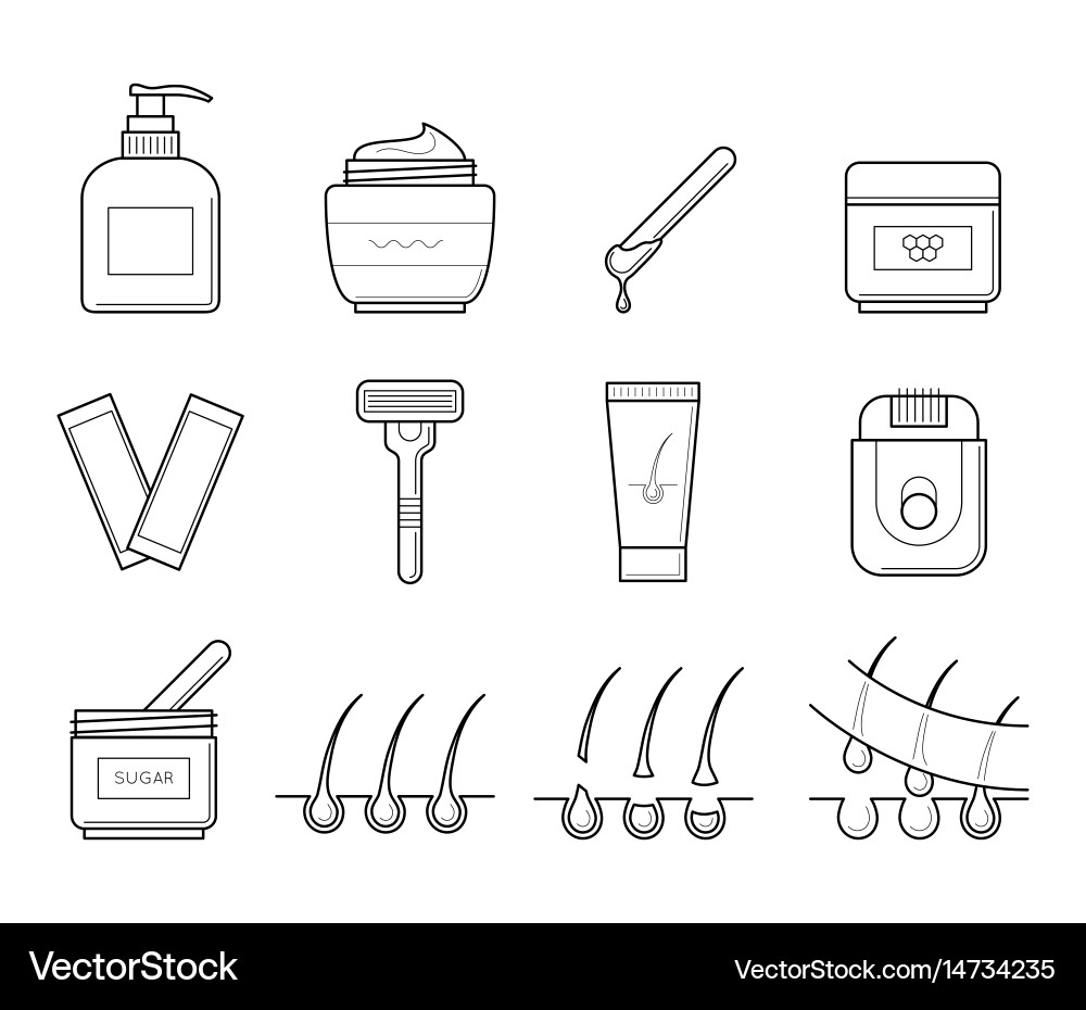 Icons tools for hair removal Royalty Free Vector Image