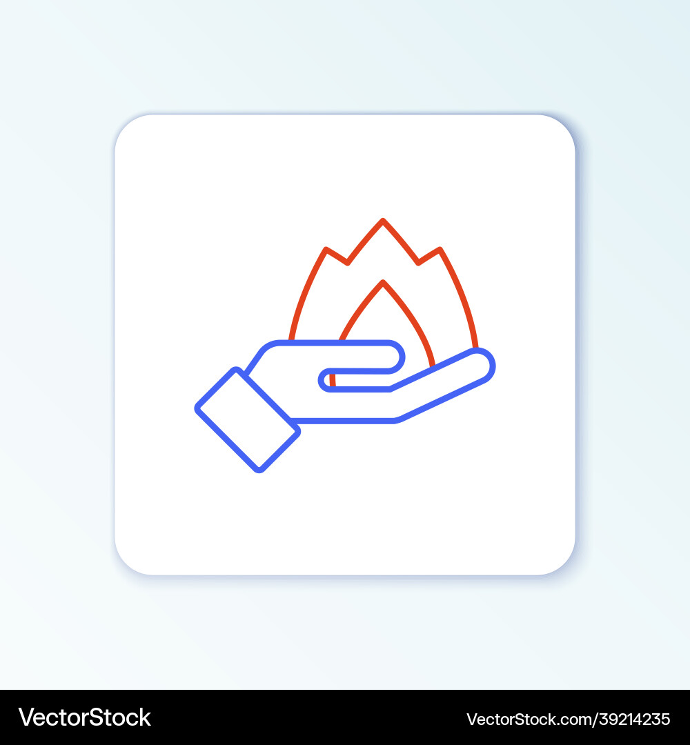 Line hand holding a fire icon isolated on white Vector Image