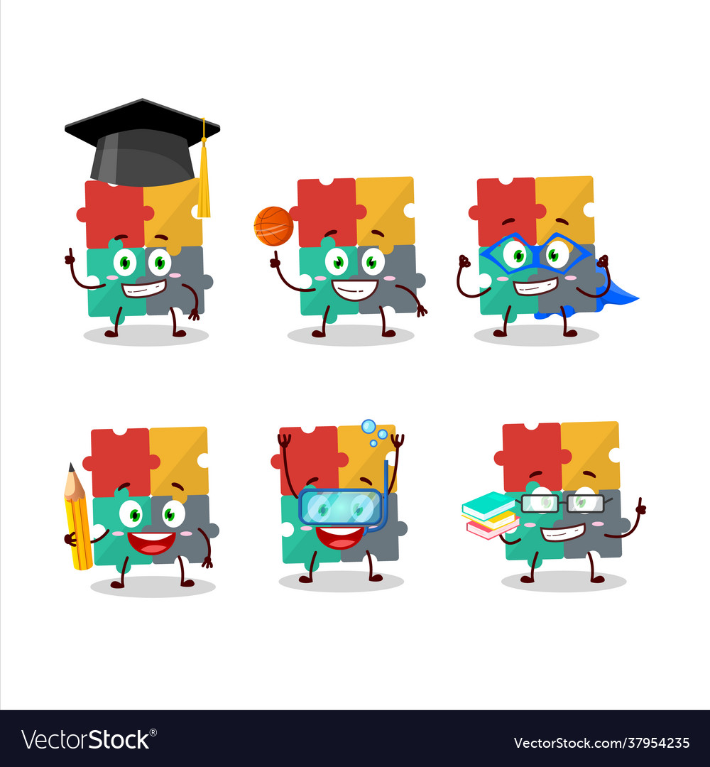 School student puzzle with various expressions Vector Image